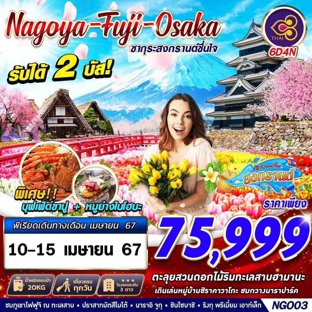 ทัวร์ญี่ปุ่น NAGOYA FUJI OSAKA ซากุระสงกรานต์ชื่นใจ 6D4N